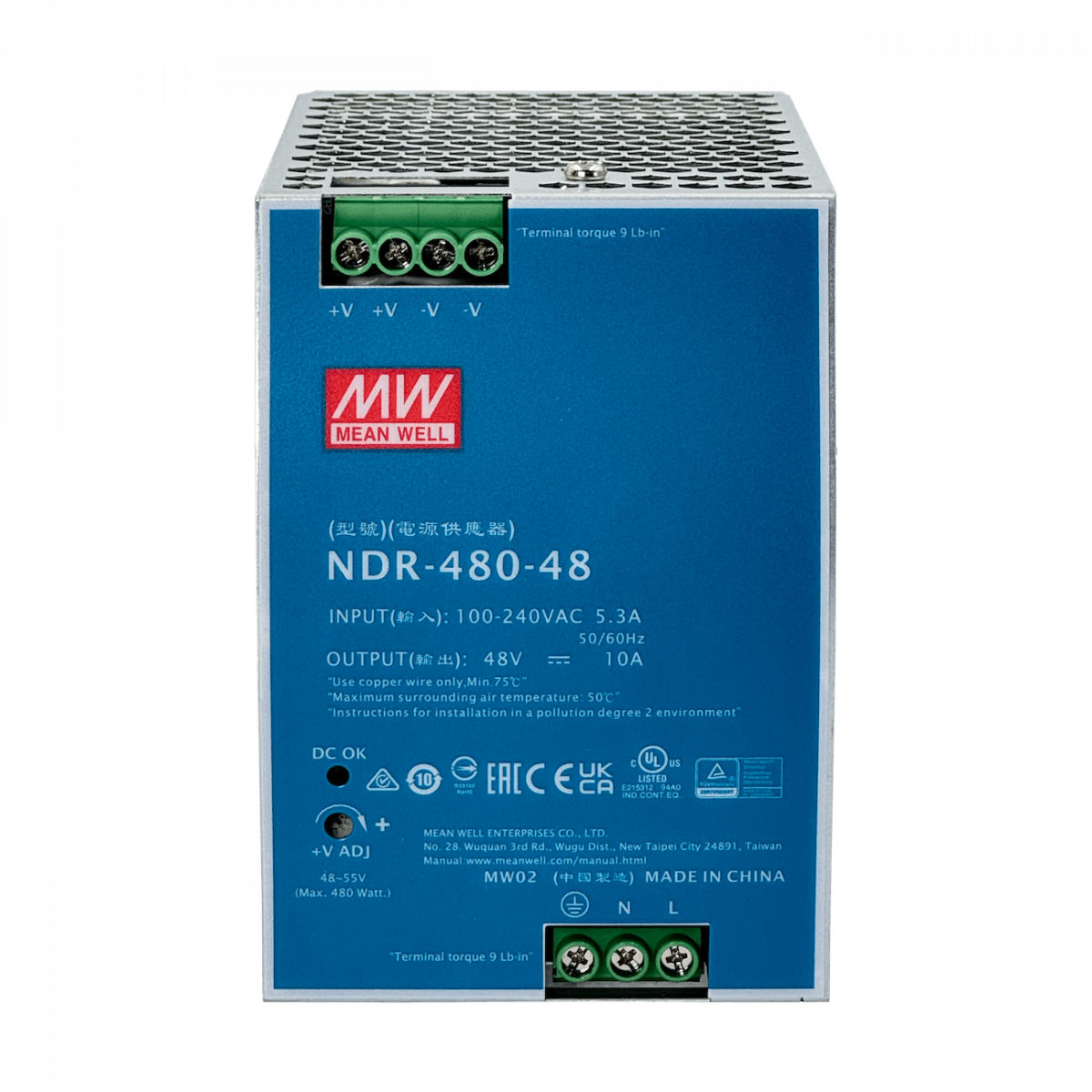 LK - NDR-480-48. MEANWELL 48VDC 480W 10A ajust/48-55V Ancho-86mm Riel ...