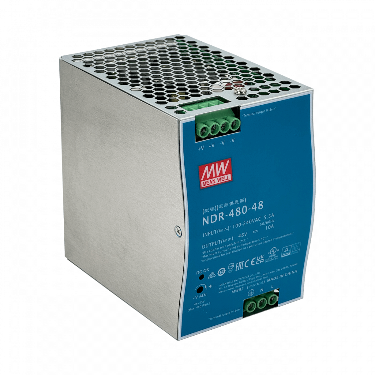 LK - NDR-480-48. MEANWELL 48VDC 480W 10A ajust/48-55V Ancho-86mm Riel ...