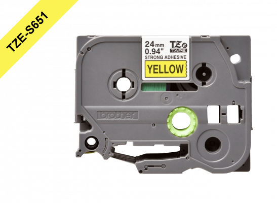 LK - TZE-S651. BROTHER E-P 24mm Negro en Fondo Amarillo Cinta 8mt p/PT ...