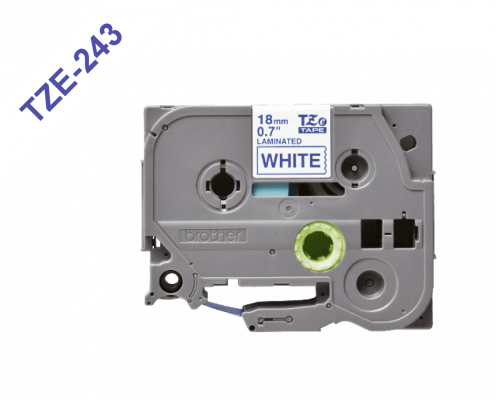 LK - TZE-243. BROTHER 18mm Azul en Fondo Blanco Cinta 8mt p/PT-E300VP ...